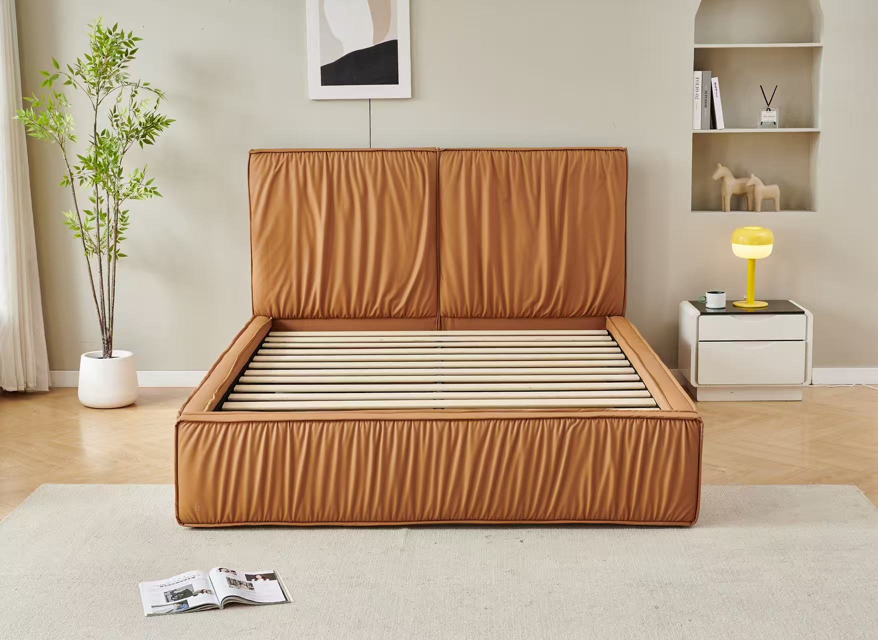 Orange Tiffany Upholstered Pleat Bed Frame – OzyDreams